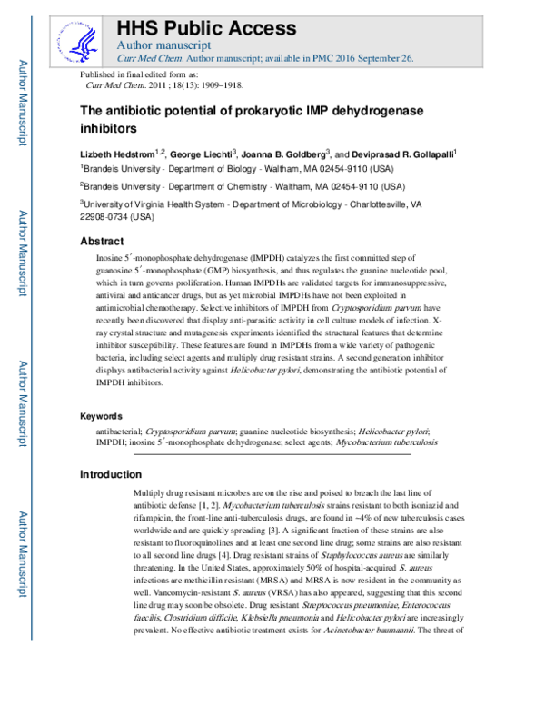(PDF) The Antibiotic Potential of Prokaryotic IMP Dehydrogenase ...