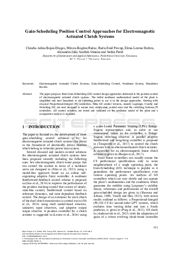 (PDF) Gain-Scheduling Position Control Approaches for Electromagnetic Actuated Clutch Systems ...