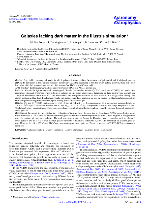 (PDF) Galaxies lacking dark matter in the Illustris simulation | Pavel Kroupa - Academia.edu