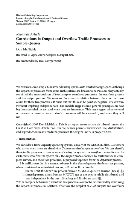 (PDF) Correlations in Output and Overflow Traffic Processes in Simple ...