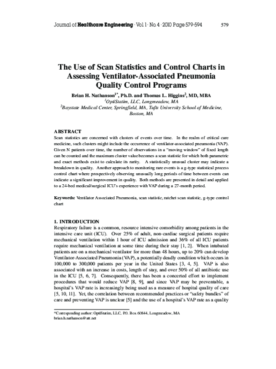 (PDF) The Use of Scan Statistics and Control Charts in Assessing ...