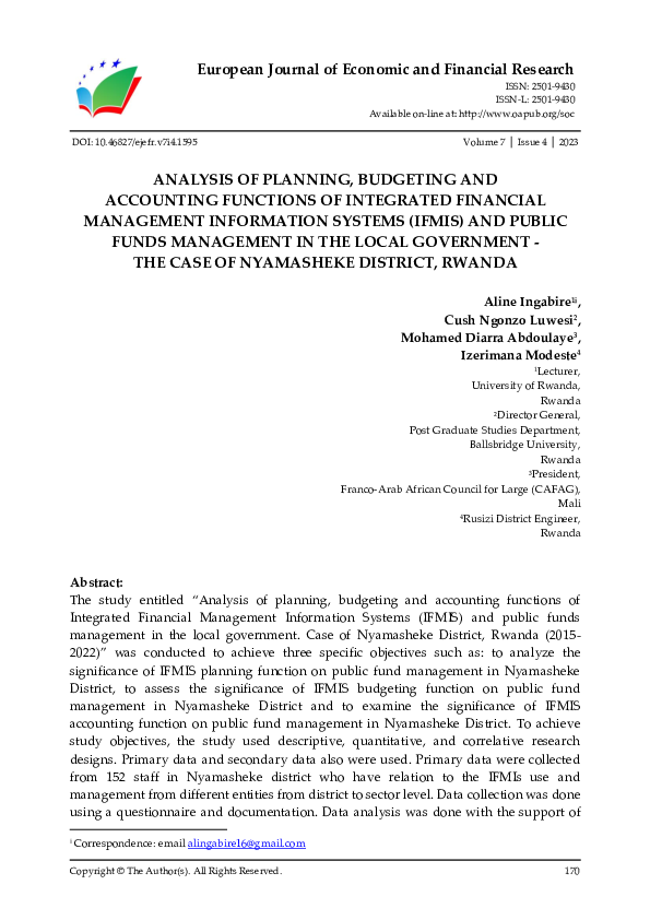 (PDF) Analysis of Planning, Budgeting and Accounting Functions of Integrated Financial ...