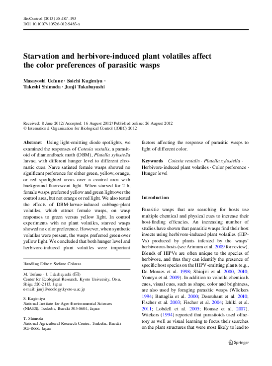 (PDF) Starvation and herbivore-induced plant volatiles affect the color ...