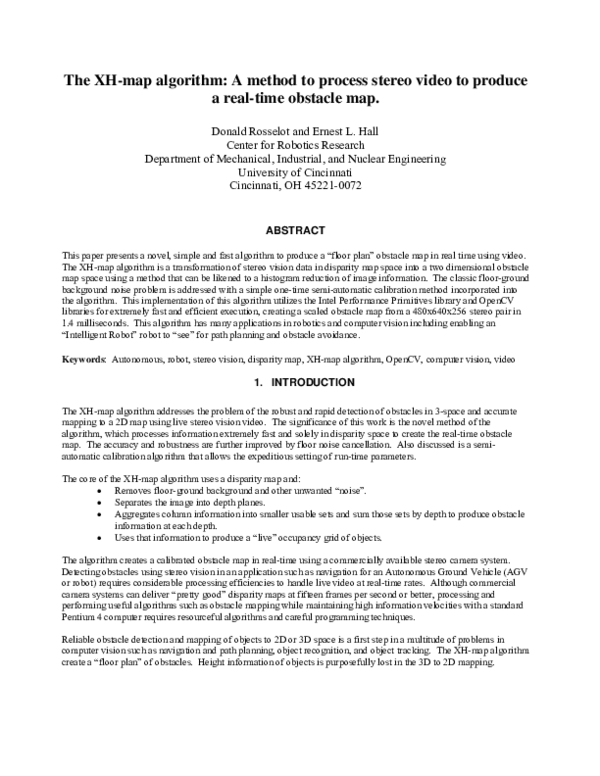 (PDF) The XH-map algorithm: A method to process stereo video to produce a real-time obstacle map