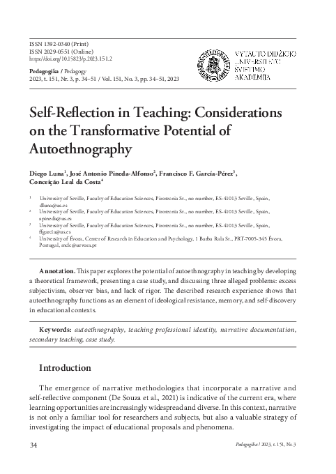 (PDF) Self-Reflection in Teaching: Considerations on the Transformative Potential of Autoethnography