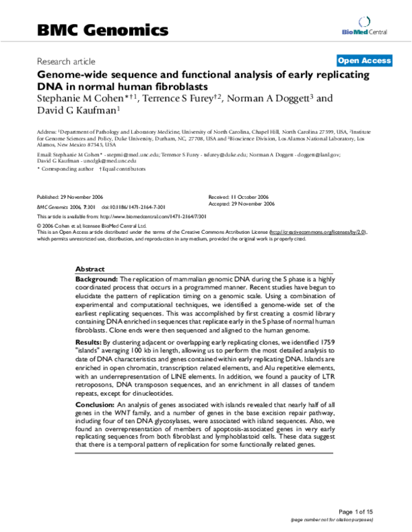 (PDF) Genome-wide sequence and functional analysis of early replicating ...
