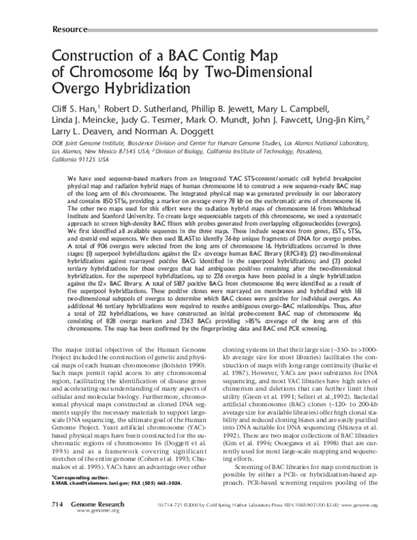 (PDF) Construction of a BAC Contig Map of Chromosome 16q by Two ...