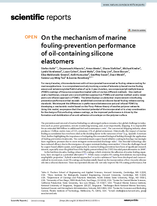 (PDF) On the mechanism of marine fouling-prevention performance of oil ...
