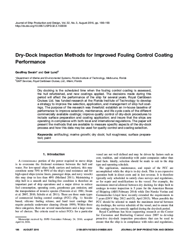 (PDF) Dry-Dock Inspection Methods for Improved Fouling Control Coating ...