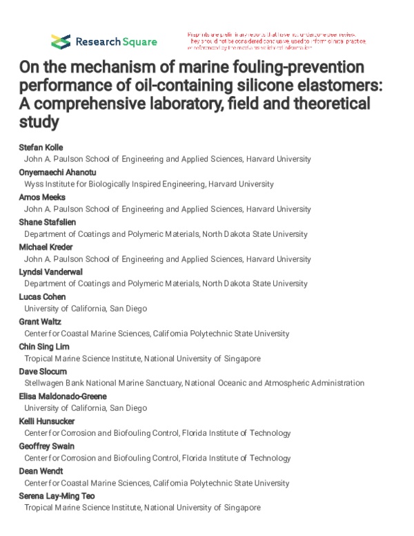 (PDF) On the mechanism of marine fouling-prevention performance of oil ...