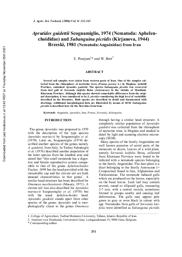 (PDF) Aprutides guidettii Scognamiglio, 1974 (Nematoda: Aphelen ...