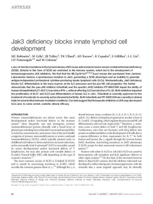 (PDF) Jak3 deficiency blocks innate lymphoid cell development