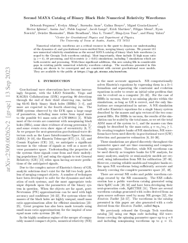 (PDF) Second MAYA Catalog of Binary Black Hole Numerical Relativity Waveforms