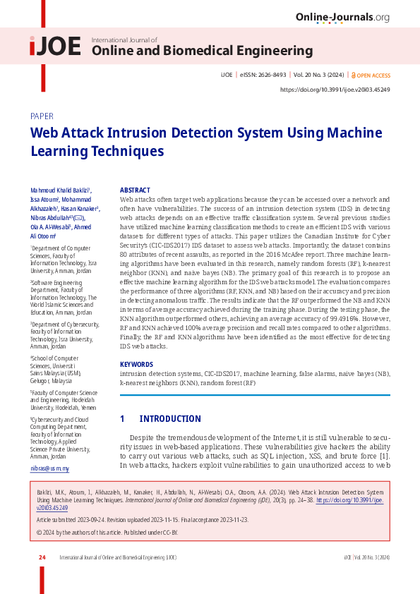 (PDF) Web Attack Intrusion Detection System Using Machine Learning ...