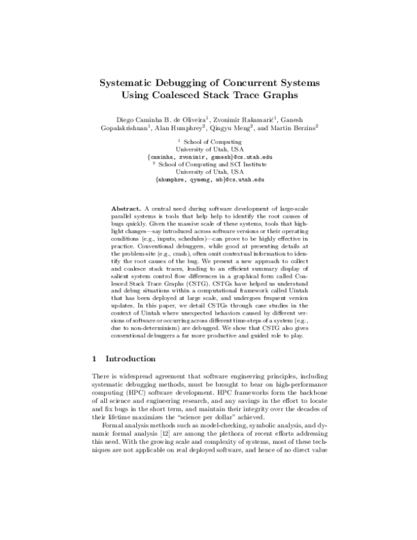 (PDF) Systematic Debugging of Concurrent Systems Using Coalesced Stack Trace Graphs