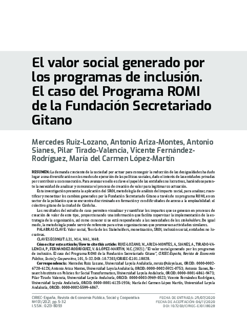 (PDF) El valor social generado por los programas de inclusión. El caso ...