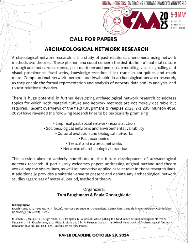 (PDF) CALL FOR PAPERS - CAA 2025 - Archaeological Network Research
