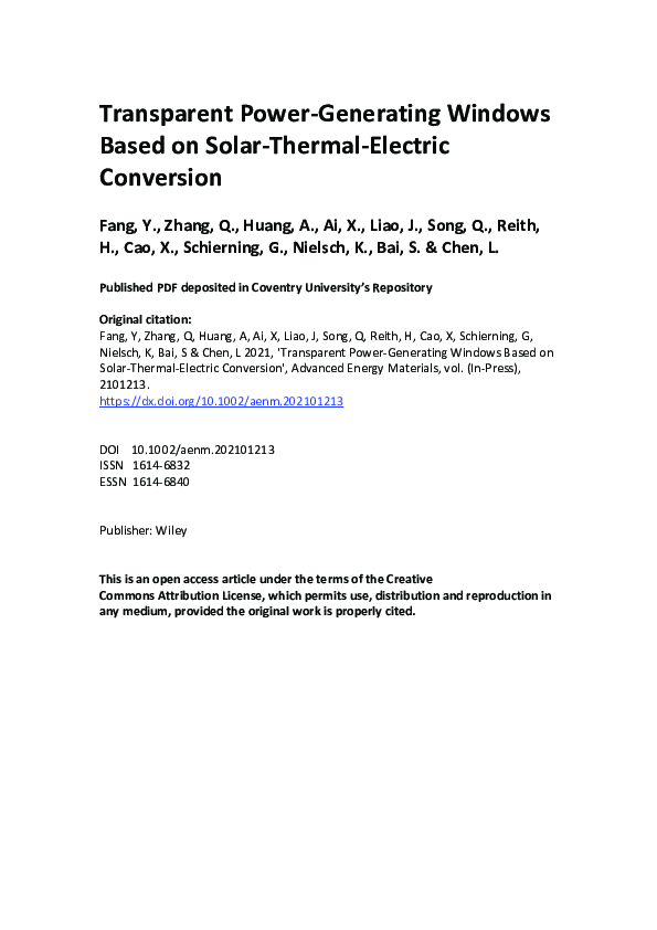 (PDF) Transparent Power‐Generating Windows Based on Solar‐Thermal ...