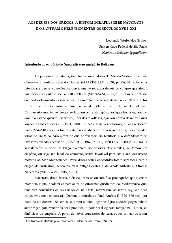 (PDF) AOS DEUSES DOS GREGOS: A HISTORIOGRAFIA SOBRE NÁUCRATIS E O ...