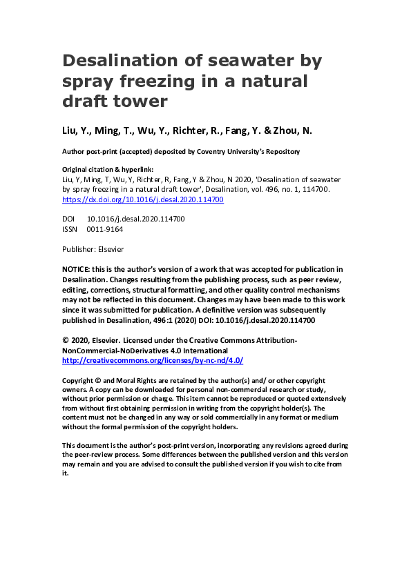 (PDF) Desalination of seawater by spray freezing in a natural draft tower