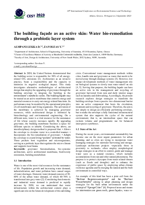 (PDF) The building façade as an active skin: Water bio-remediation ...