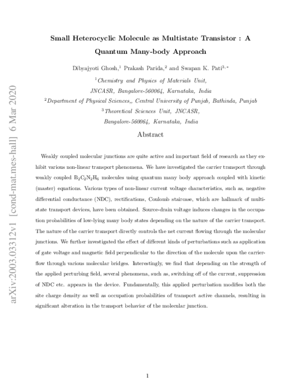 (PDF) Small Heterocyclic Molecule as Multistate Transistor: A Quantum ...
