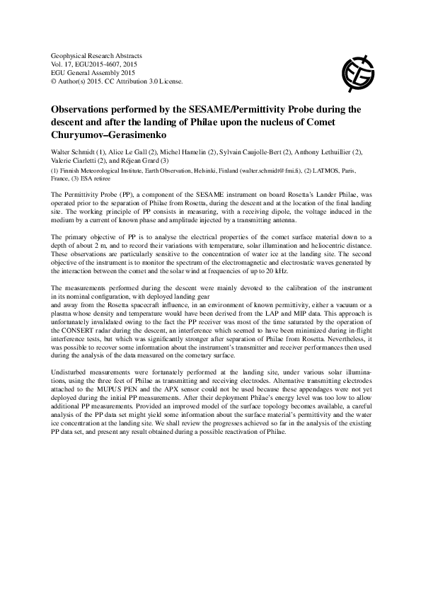 (PDF) Observations performed by the SESAME/Permittivity Probe during ...