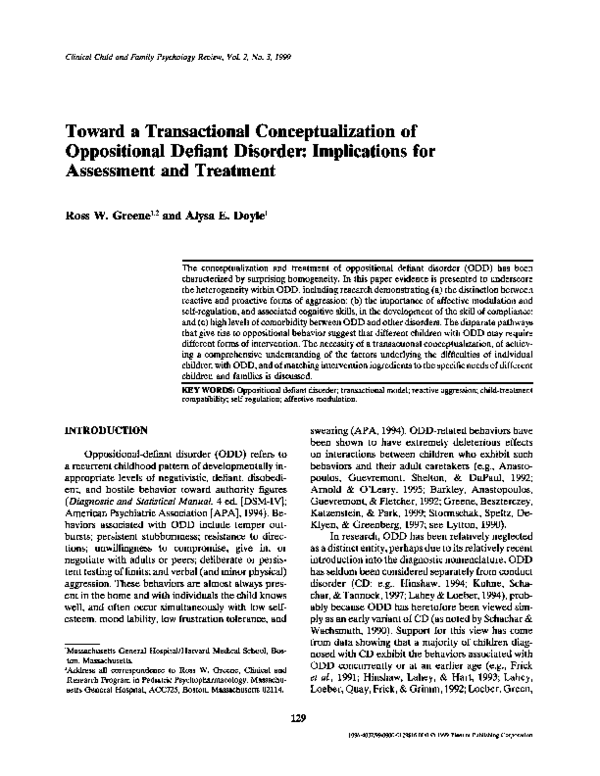 (PDF) Toward a Transactional Conceptualization of Oppositional Defiant ...