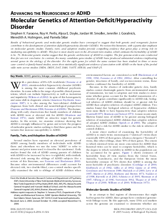 (PDF) Molecular Genetics of Attention-Deficit/Hyperactivity Disorder
