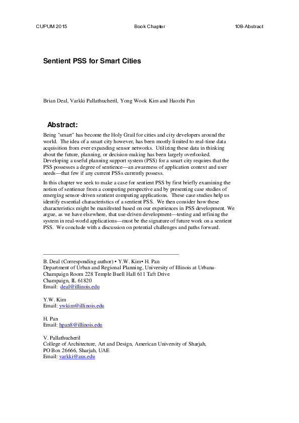 (PDF) Sentient PSS for Smart Cities