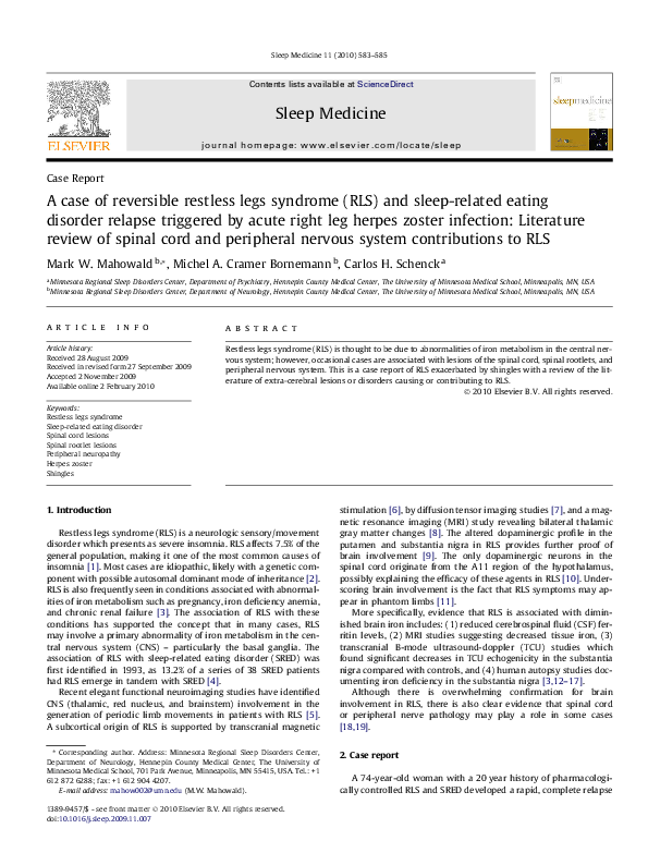 (PDF) A case of reversible restless legs syndrome (RLS) and sleep ...