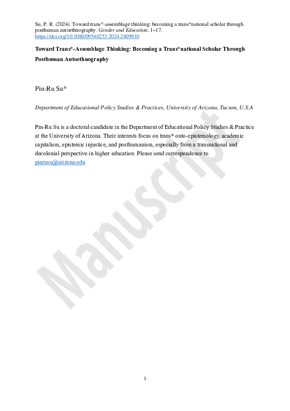 (PDF) Toward Trans*-Assemblage Thinking: Becoming a Trans*national Scholar Through Posthuman ...