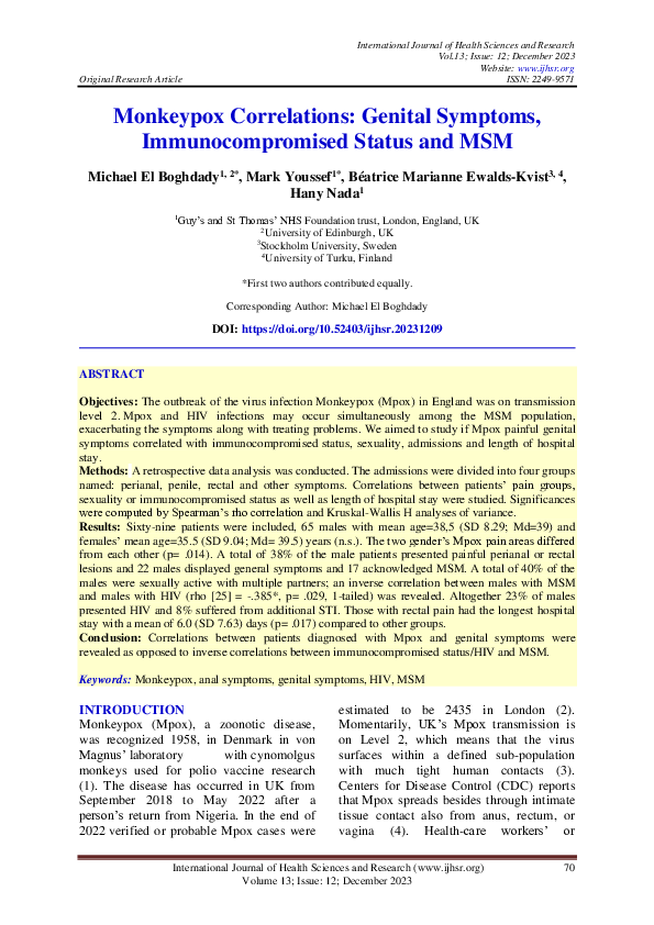(PDF) Monkeypox Correlations: Genital Symptoms, Immunocompromised ...