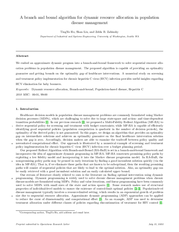 (PDF) A branch and bound algorithm for dynamic resource allocation in population disease management