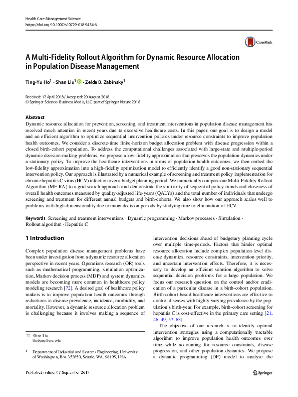 (PDF) A Multi-Fidelity Rollout Algorithm for Dynamic Resource Allocation in Population Disease ...