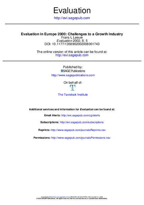 (PDF) Evaluation in Europe 2000: Challenges to a Growth Industry
