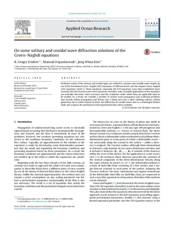 (PDF) On some solitary and cnoidal wave diffraction solutions of the ...