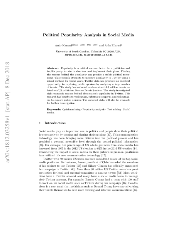 (PDF) Political Popularity Analysis in Social Media