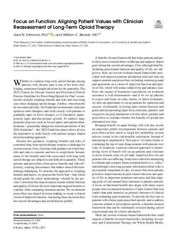 (PDF) Focus on Function: Aligning Patient Values with Clinician ...