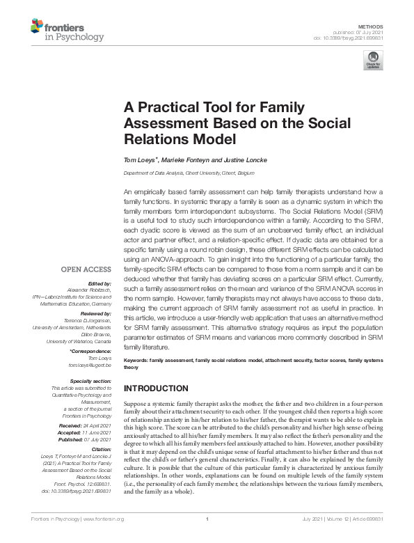 (PDF) A Practical Tool for Family Assessment Based on the Social ...
