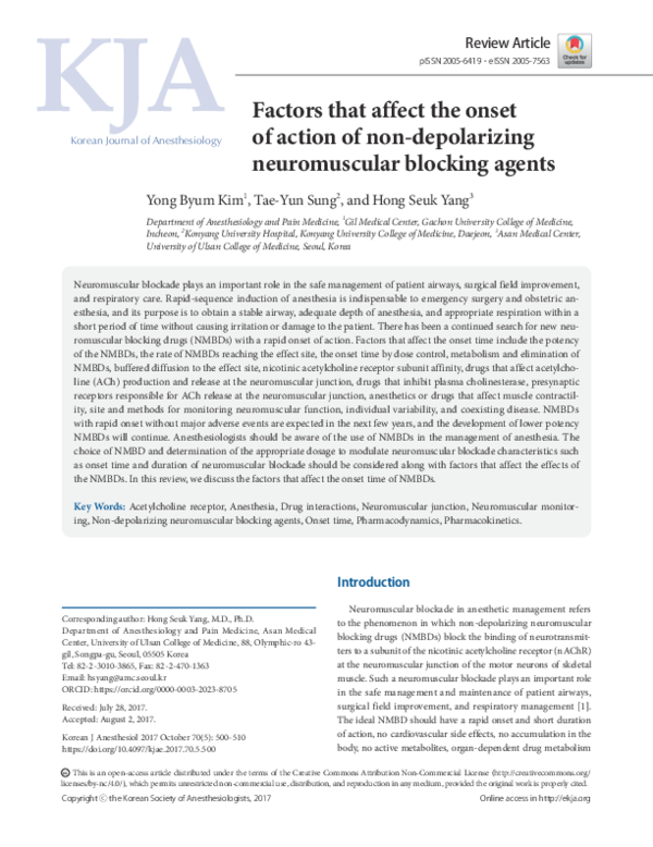 (PDF) Factors that affect the onset of action of non-depolarizing ...