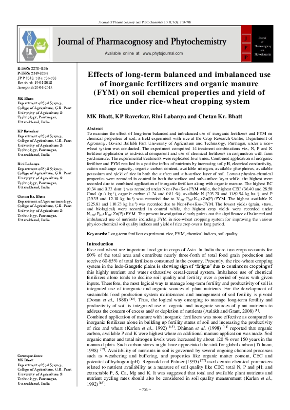 (PDF) Effects of long-term balanced and imbalanced use of inorganic fertilizers and organic ...