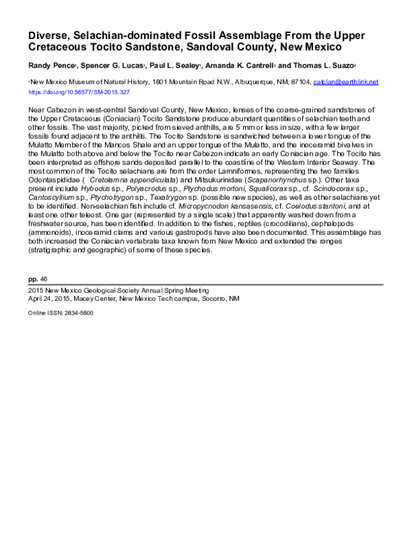 (PDF) Diverse, Selachian-dominated Fossil Assemblage From the Upper ...