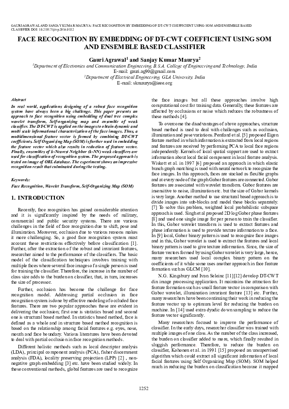 (PDF) Face Recognition by Embedding of DT-CWT Coefficient Using Som and Ensemble Based Classifier