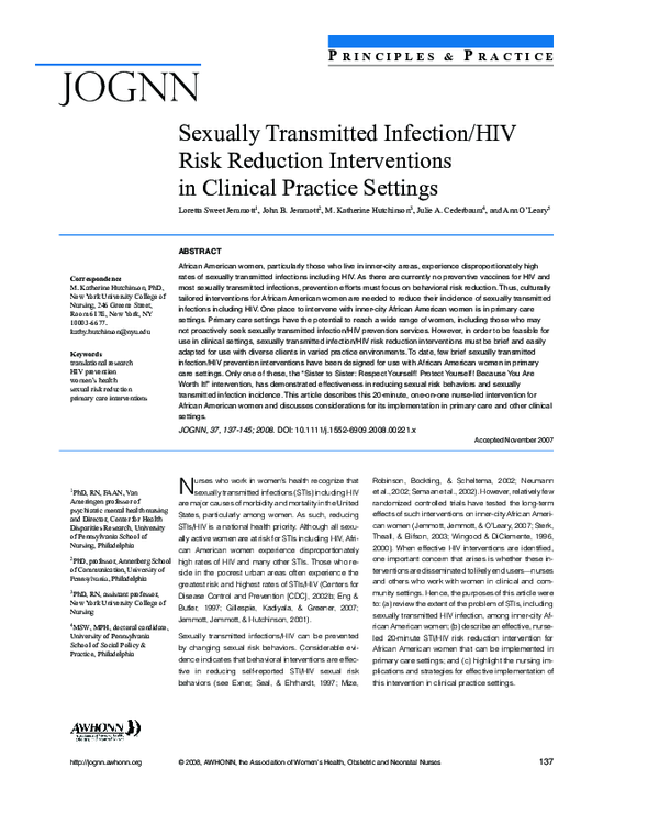 (PDF) Sexually Transmitted Infection/HIV Risk Reduction Interventions ...