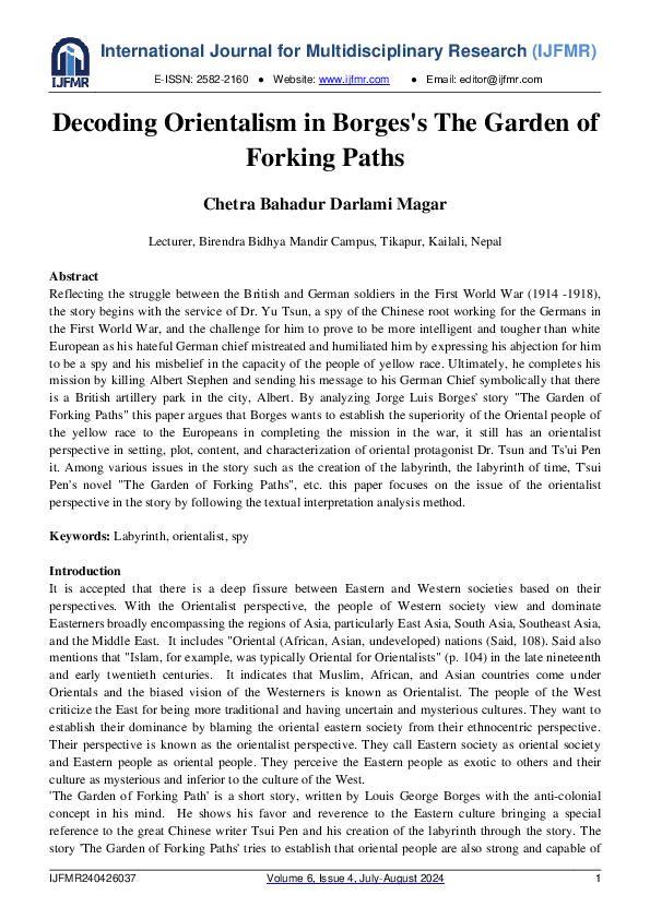 (PDF) Decoding Orientalism in Borges's The Garden of Forking Paths