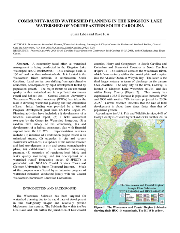 (PDF) Community-Based Watershed Planning in the Kingston Lake Watershed ...