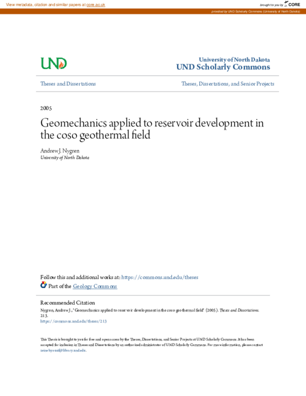 (PDF) Geomechanics applied to reservoir development in the coso ...