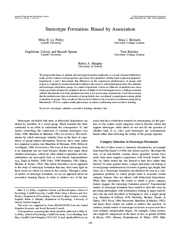 (PDF) Stereotype formation: biased by association