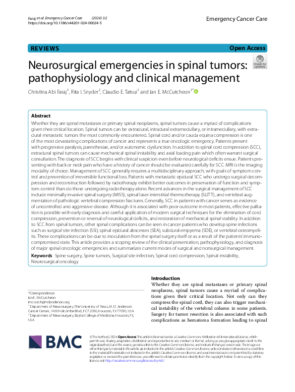 (PDF) Neurosurgical emergencies in spinal tumors: pathophysiology and ...